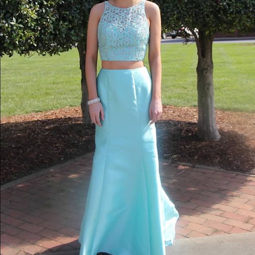 Light Blue/Green Two Piece Prom Dress - Gem